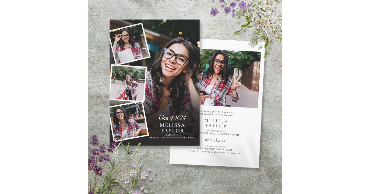 5 Photo Collage Modern Graduation Announcement | Zazzle
