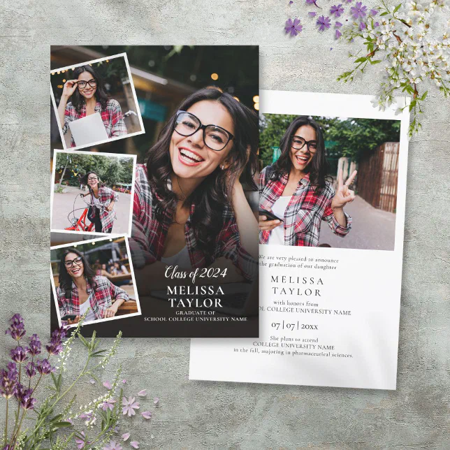 5 Photo Collage Modern Graduation Announcement | Zazzle