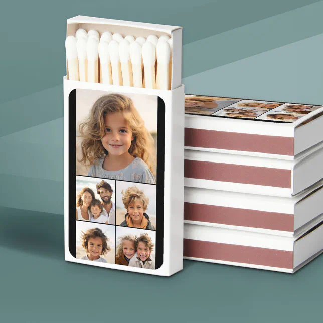 5 Photo Collage - on black background Matchboxes | Zazzle