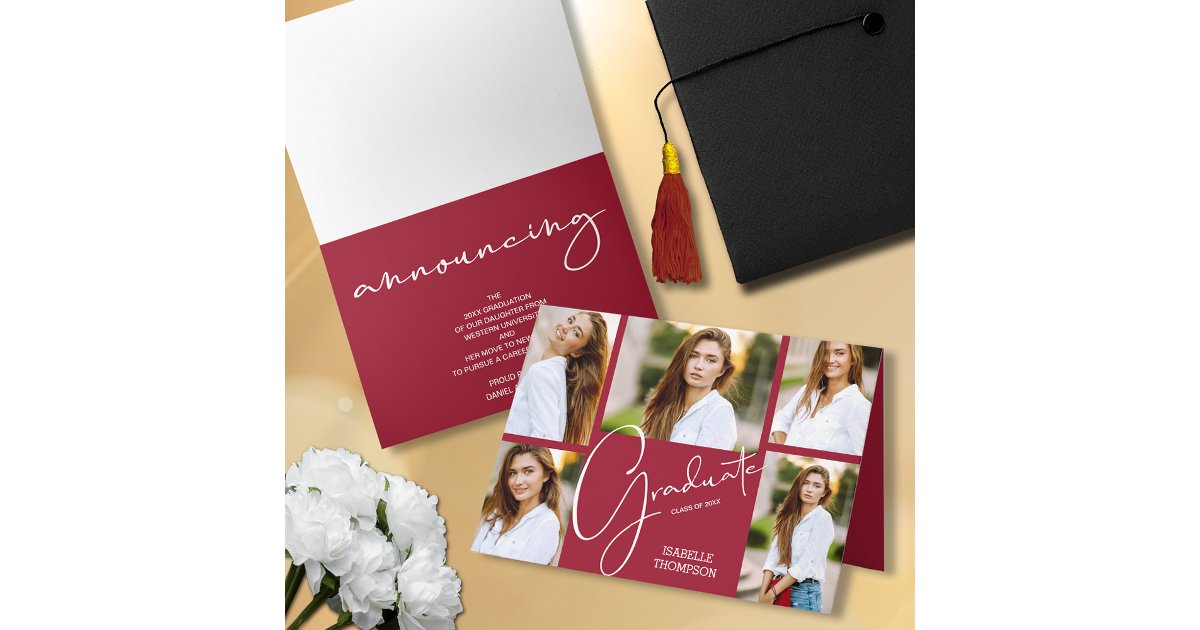 5 Photo Crimson Graduation Announcement | Zazzle
