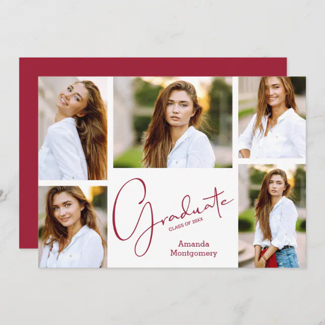5 Photo Crimson Graduation Party Invitation | Zazzle