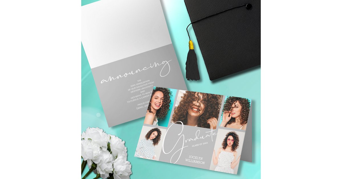5 Photo Gray Graduation Announcement | Zazzle