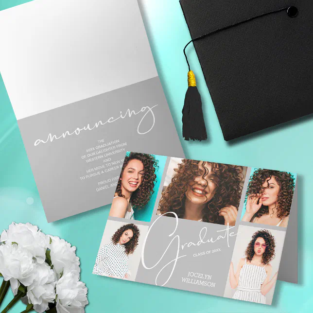 5 Photo Gray Graduation Announcement | Zazzle