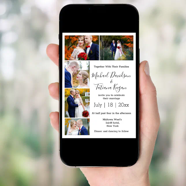 5 photos collage printed and digital wedding invitation | Zazzle