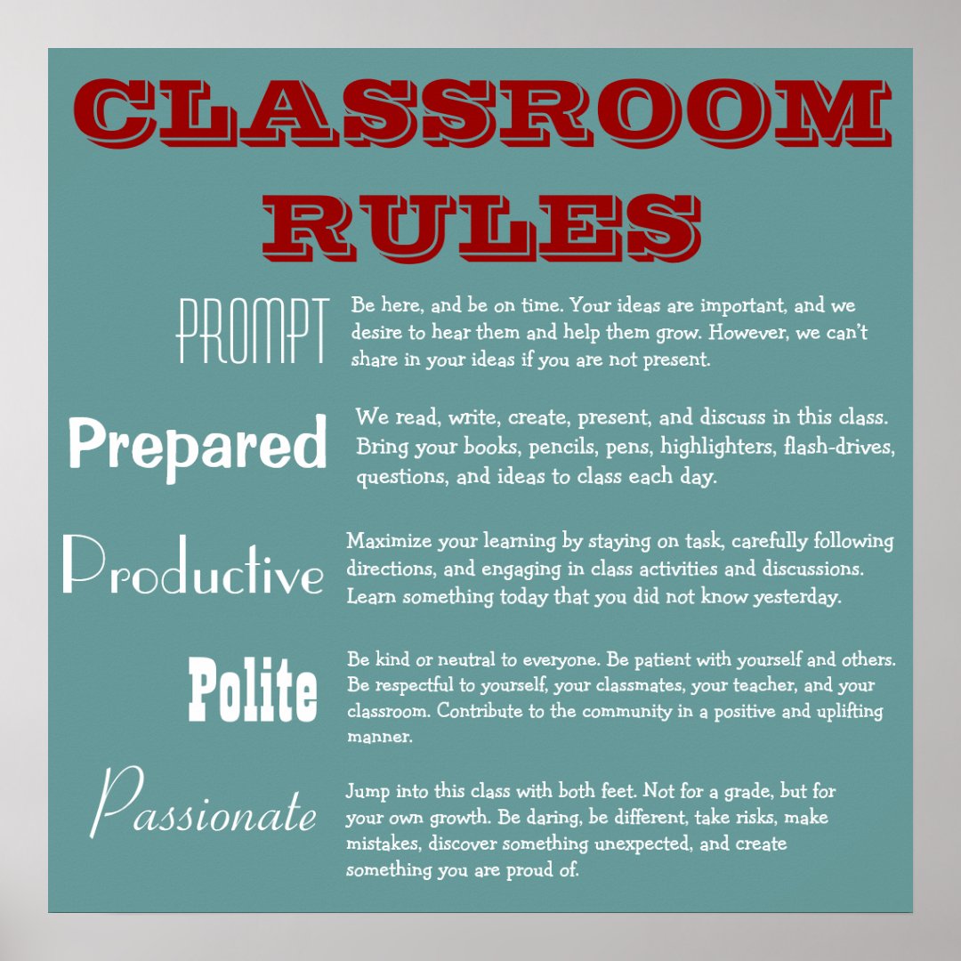 5 P's Classroom Rules Poster | Zazzle
