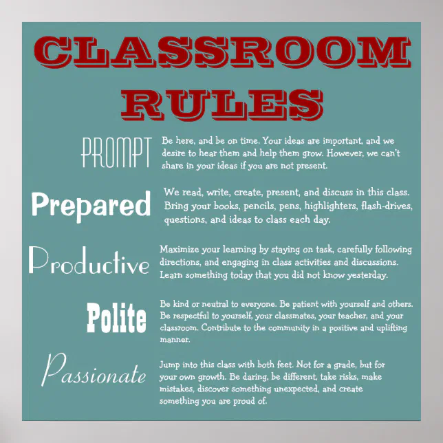 5 P's Classroom Rules Poster | Zazzle