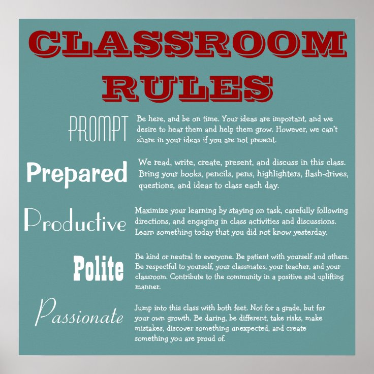 5 P's Classroom Rules Poster | Zazzle