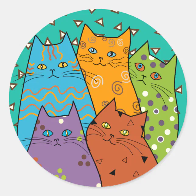 5 Retro Funny Cats Stickers | Zazzle