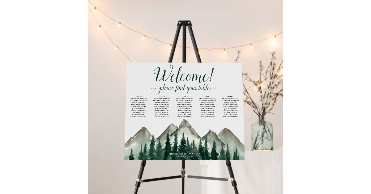 5 Table Mountains & Pine Wedding Seating Chart Foam Board | Zazzle