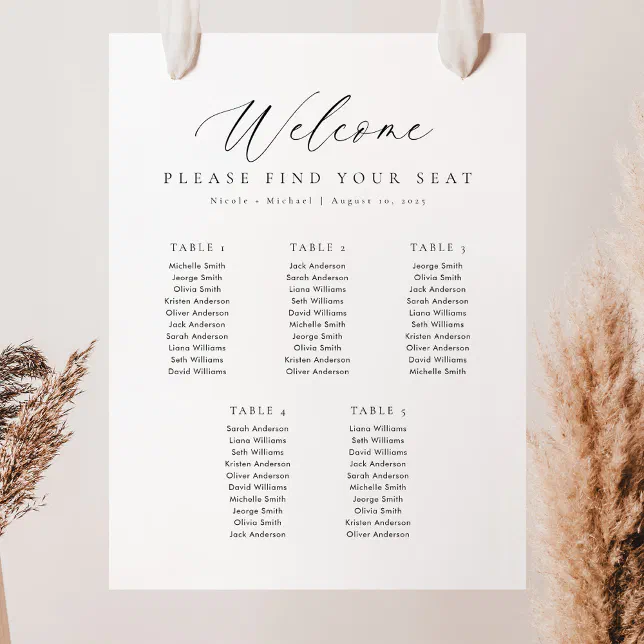 5 Tables Welcome Seating Chart | Zazzle