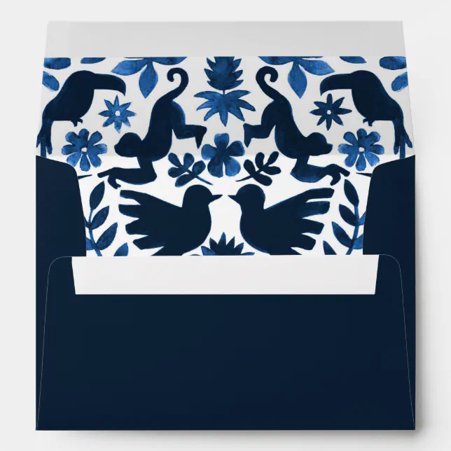 5 x 7 Mexican Otomi Theme Address Envelopes - Navy | Zazzle