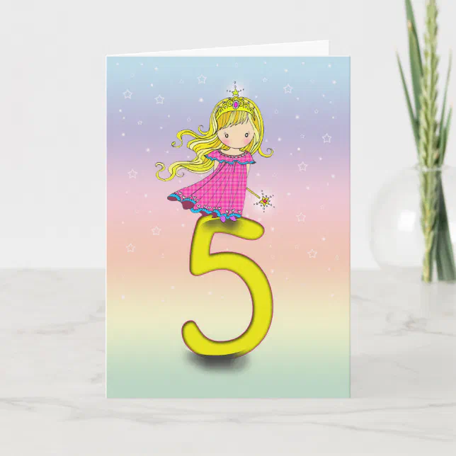 5 Year Old Princess Birthday Card for Girls | Zazzle