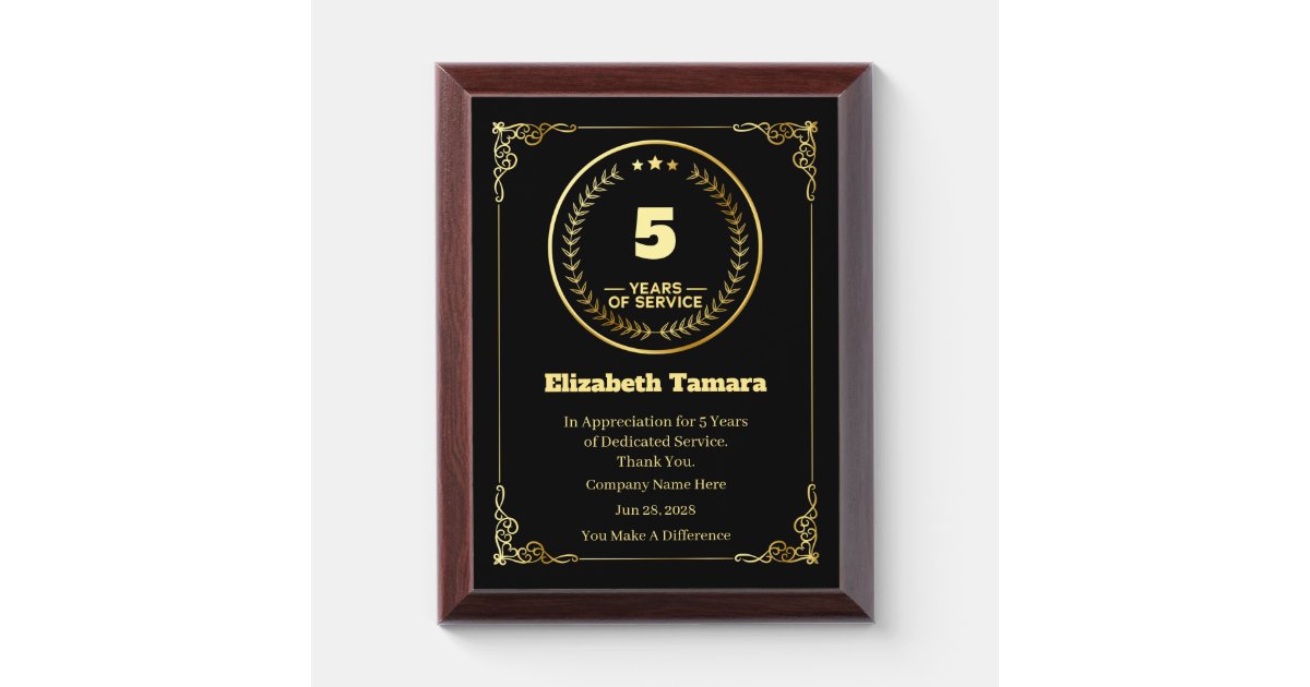 5 Year Work Anniversary | Employee Appreciation Award Plaque | Zazzle