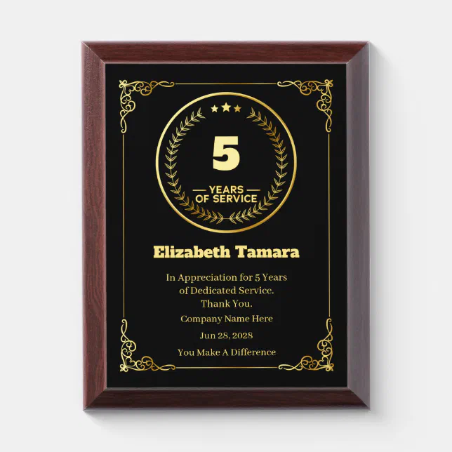 5 Year Work Anniversary | Employee Appreciation Award Plaque | Zazzle