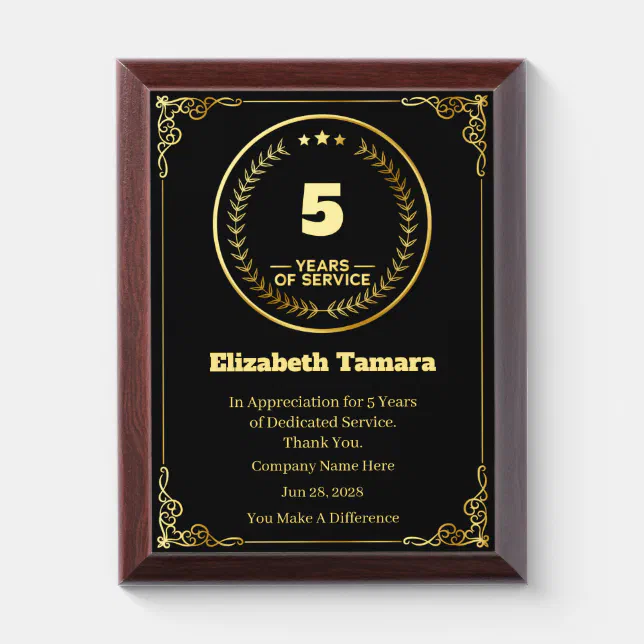 5 Year Work Anniversary | Employee Appreciation Award Plaque | Zazzle