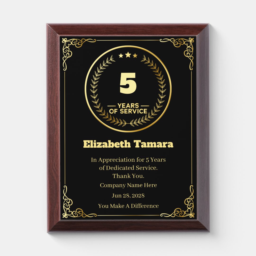 5 Year Work Anniversary | Employee Appreciation Award Plaque | Zazzle