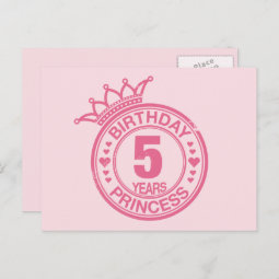 5 years - Birthday Princess - pink Postcard | Zazzle