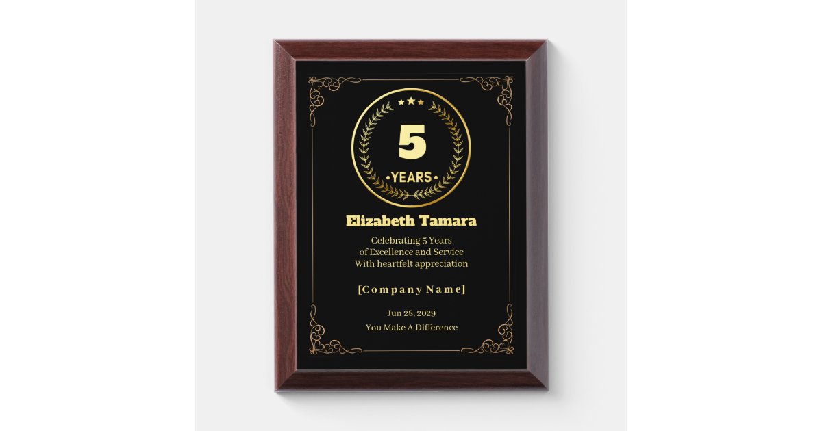 5 Years of Service – Custom Appreciation Gift Award Plaque | Zazzle