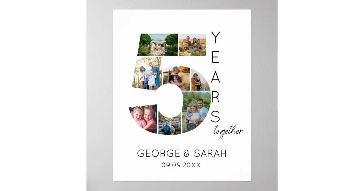 5 Years Together Photo Collage Wedding Anniversary Poster | Zazzle