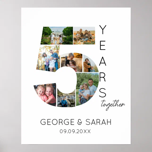5 Years Together Photo Collage Wedding Anniversary Poster | Zazzle