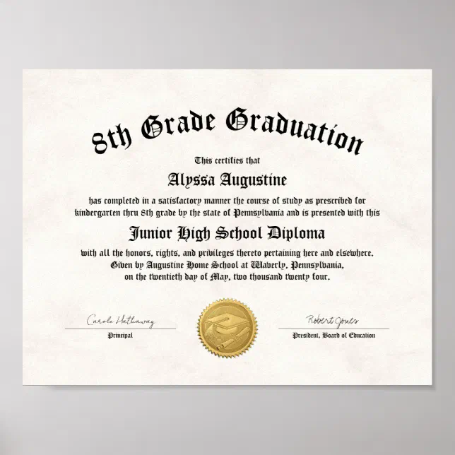 5th 8th Grade Graduation Homeschool Diploma Poster | Zazzle