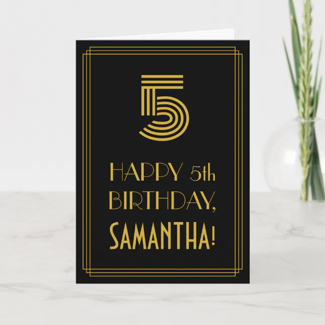 5th Birthday: Art Deco Inspired Look "5" & Name Card | Zazzle