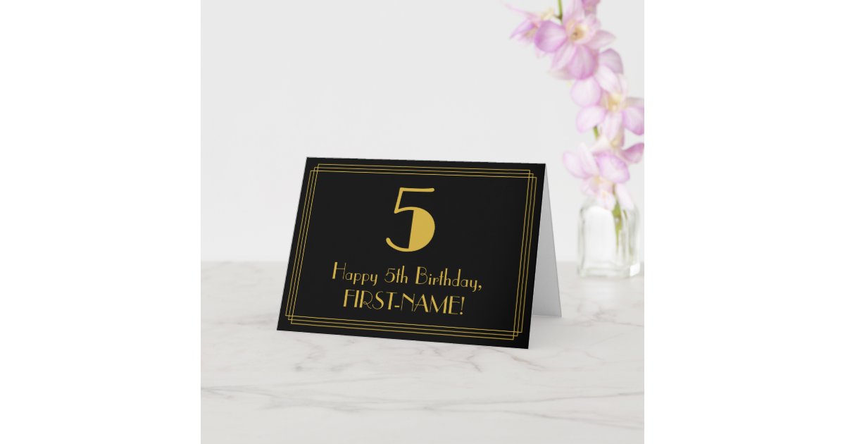 5th Birthday: Art Deco Inspired Look "5" + Name Card | Zazzle