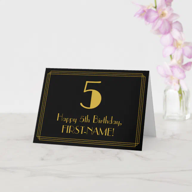 5th Birthday: Art Deco Inspired Look "5" + Name Card | Zazzle