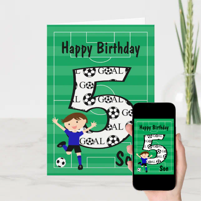 5th Birthday Blue and Black Soccer Goal Card | Zazzle