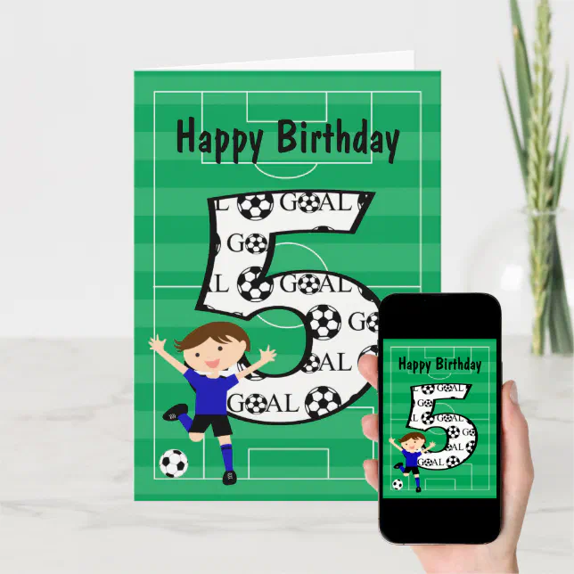 5th Birthday Blue and Black Soccer Goal Card | Zazzle