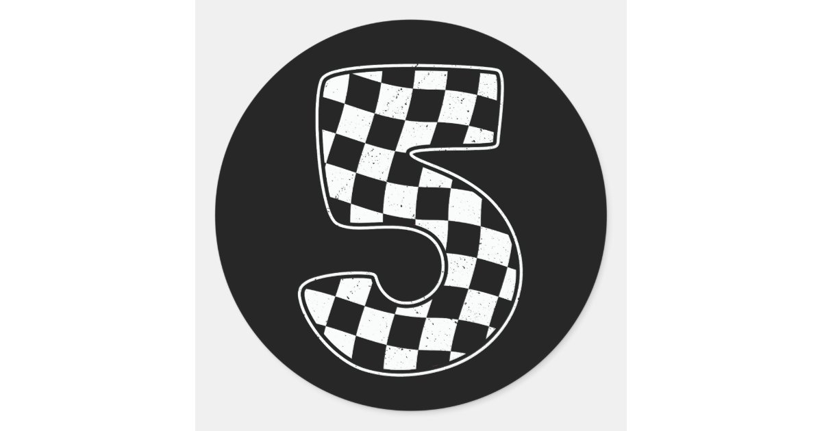 5th Birthday Checkered Number 5 Car Racing Flag Classic Round Sticker ...