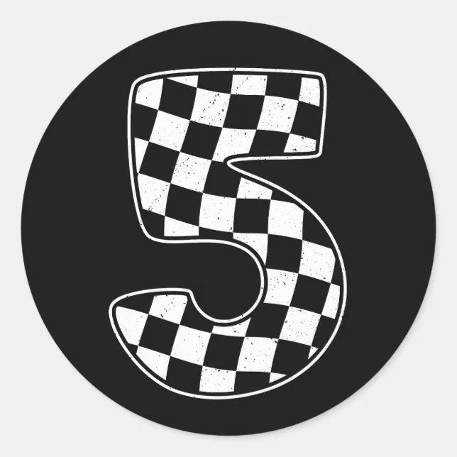 5th Birthday Checkered Number 5 Car Racing Flag Classic Round Sticker ...