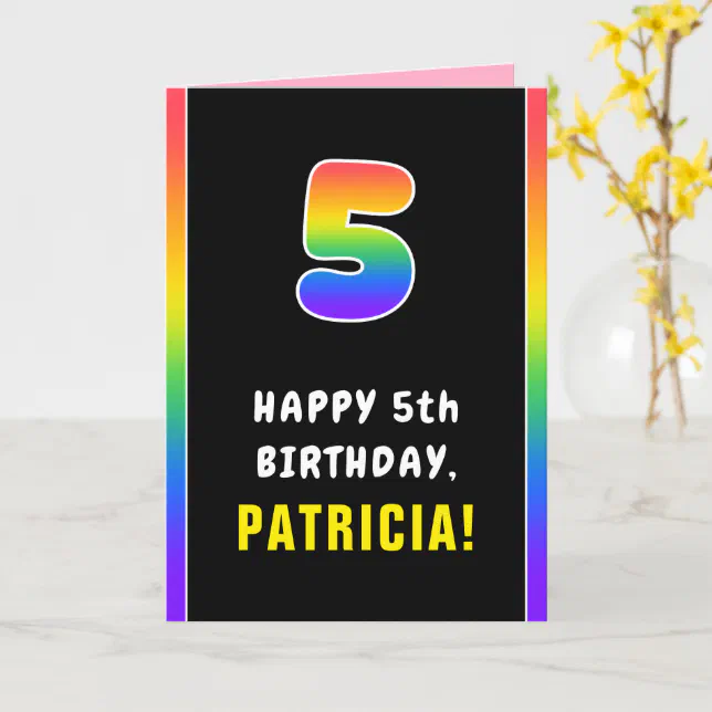 5th Birthday: Colorful Rainbow # 5, Custom Name Card | Zazzle