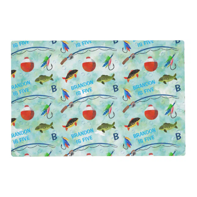 5th birthday fishing themed personalized party placemat | Zazzle
