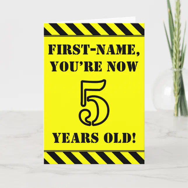 5th Birthday: Fun Stencil Style Text, Custom Name Card | Zazzle