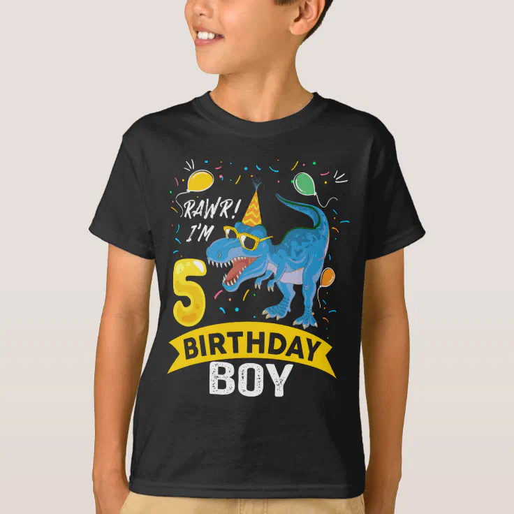 5th birthday Gift Boy T Rex Dinosaur 5 Year Old T-Shirt | Zazzle