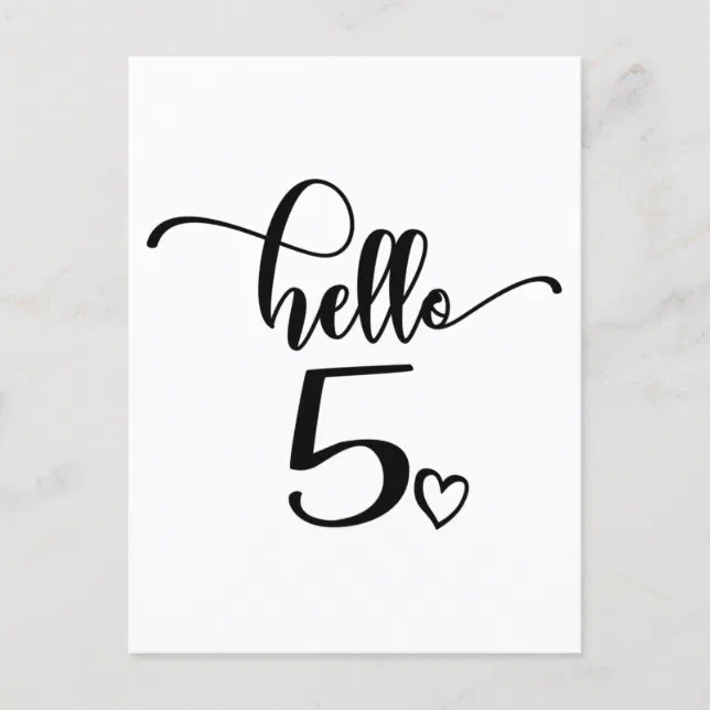 5th Birthday Girls Hello Five Cute 5 Years Old Kid Postcard | Zazzle