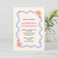 5th birthday invitation Retro Groovy Pink Flowers | Zazzle
