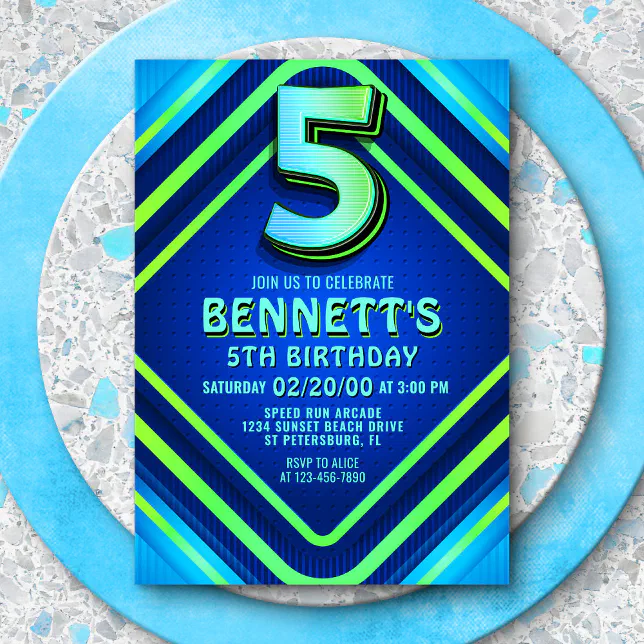 5th Birthday Neon Invitation | Zazzle