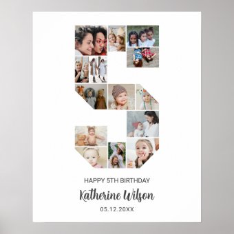 5th Birthday Number 5 Photo Collage Custom Picture Poster | Zazzle
