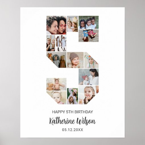 5th Birthday Number 5 Photo Collage Custom Picture Poster | Zazzle