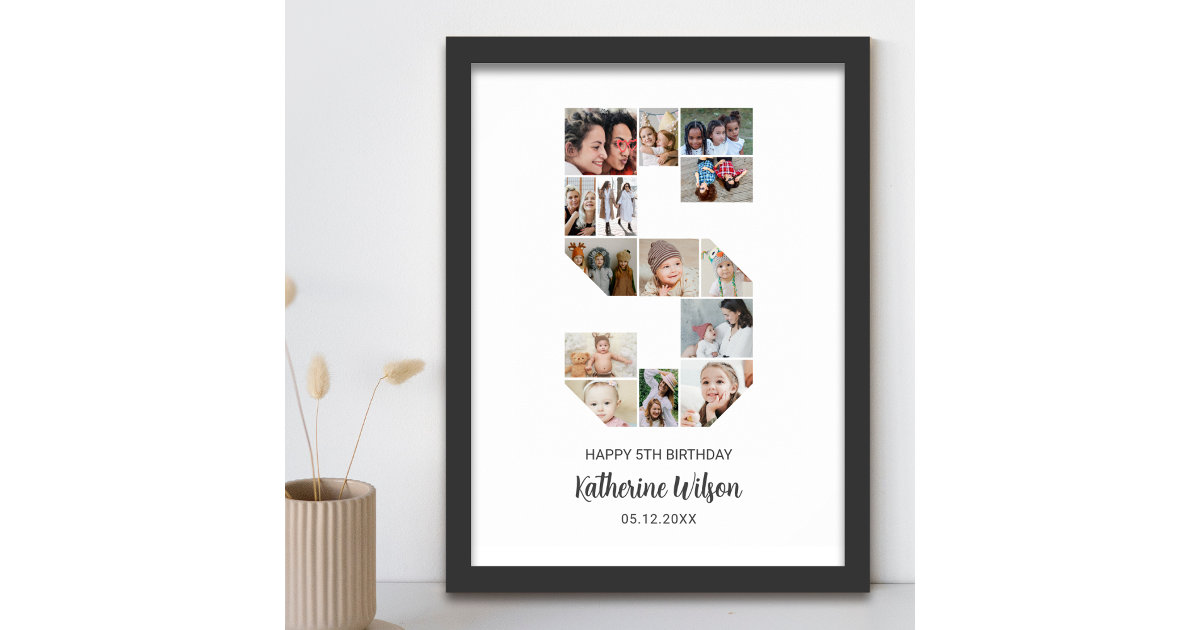 5th Birthday Number 5 Photo Collage Custom Picture Poster | Zazzle