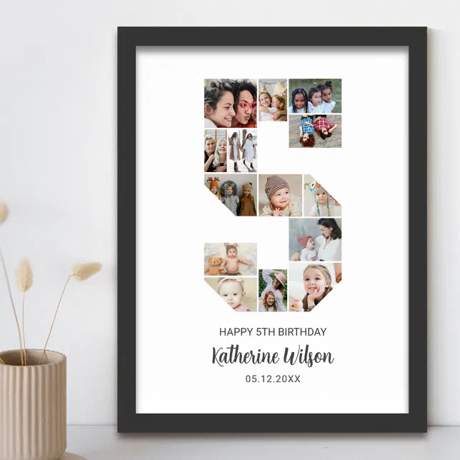5th Birthday Number 5 Photo Collage Custom Picture Poster | Zazzle