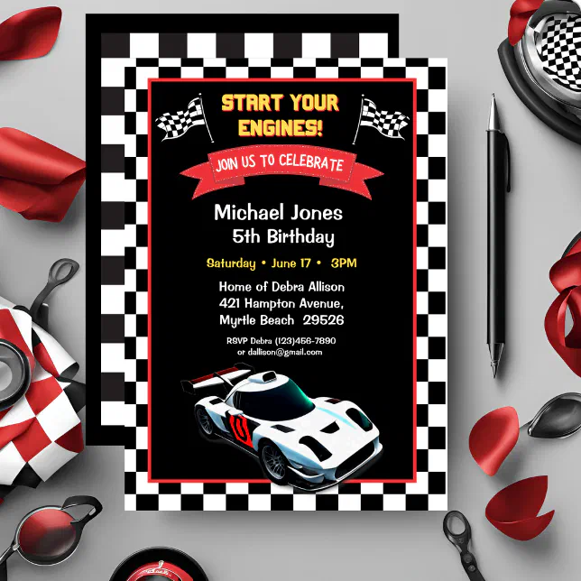 5th Birthday Race Car Invitation | Zazzle