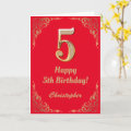 5th Birthday Red and Gold Glitter Frame Card | Zazzle