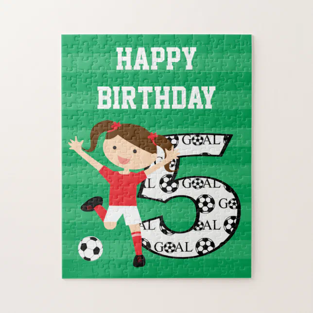 5th Birthday Red and White Soccer Girl 1 Jigsaw Puzzle | Zazzle