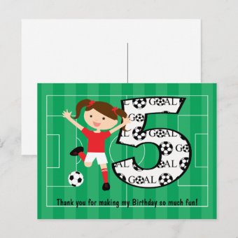 5th Birthday Red and White Soccer Girl 1 Postcard | Zazzle
