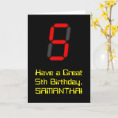 5th Birthday: Red Digital Clock Style "5" + Name Card | Zazzle