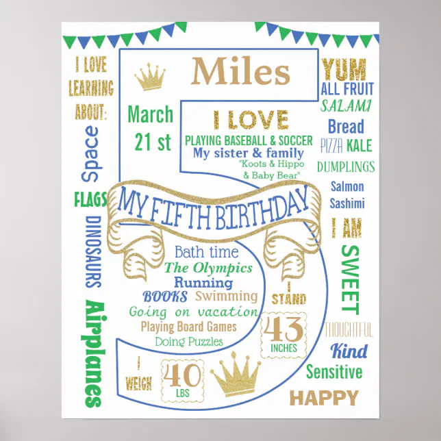5th birthday sign poster banner milestone board | Zazzle