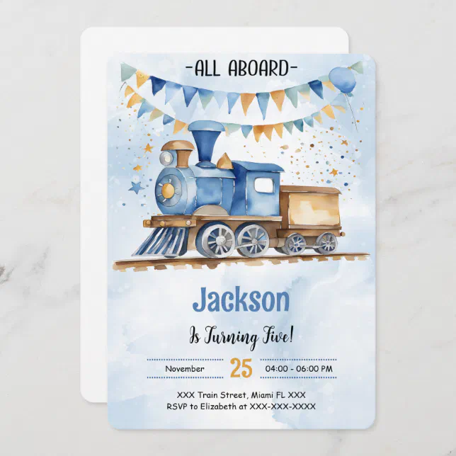 5th Birthday Train Party Invitation | Zazzle
